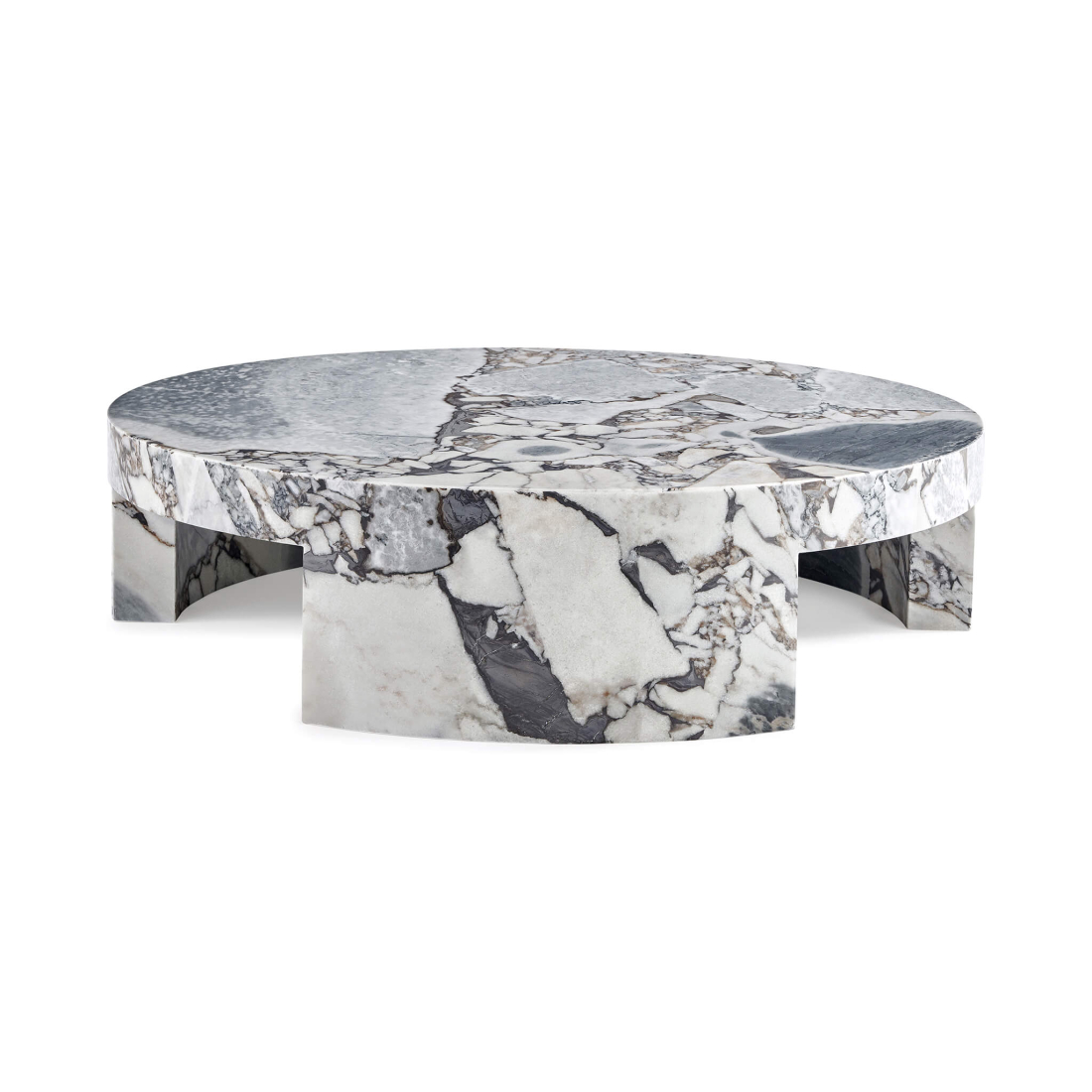 Milan Modern Round Marble Coffee Table with Curved Block Legs