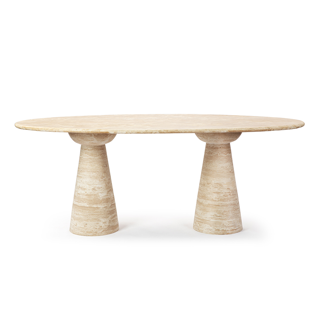 Dario Oval Stone Dining Table with Bi Conical Pedestal Base