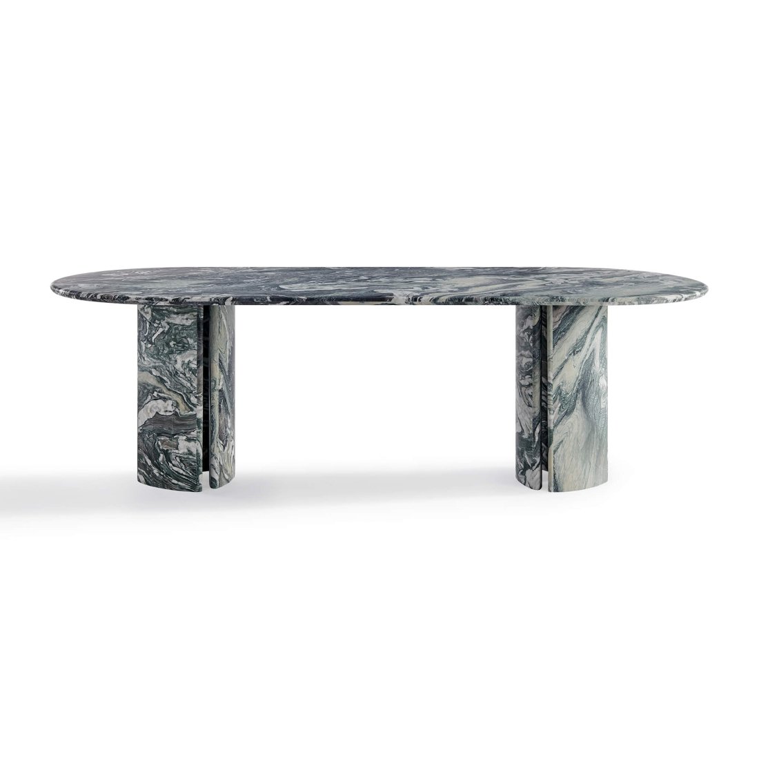 Milan Modern Oval Marble Dining Table with Curved Block Legs
