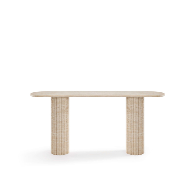 Cava Fluted Oval Beige Travertine Dining Table
