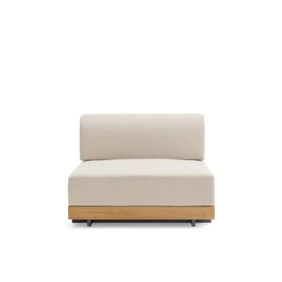 Powell Modern Outdoor Slatted Teak Wood Upholstered Modular...