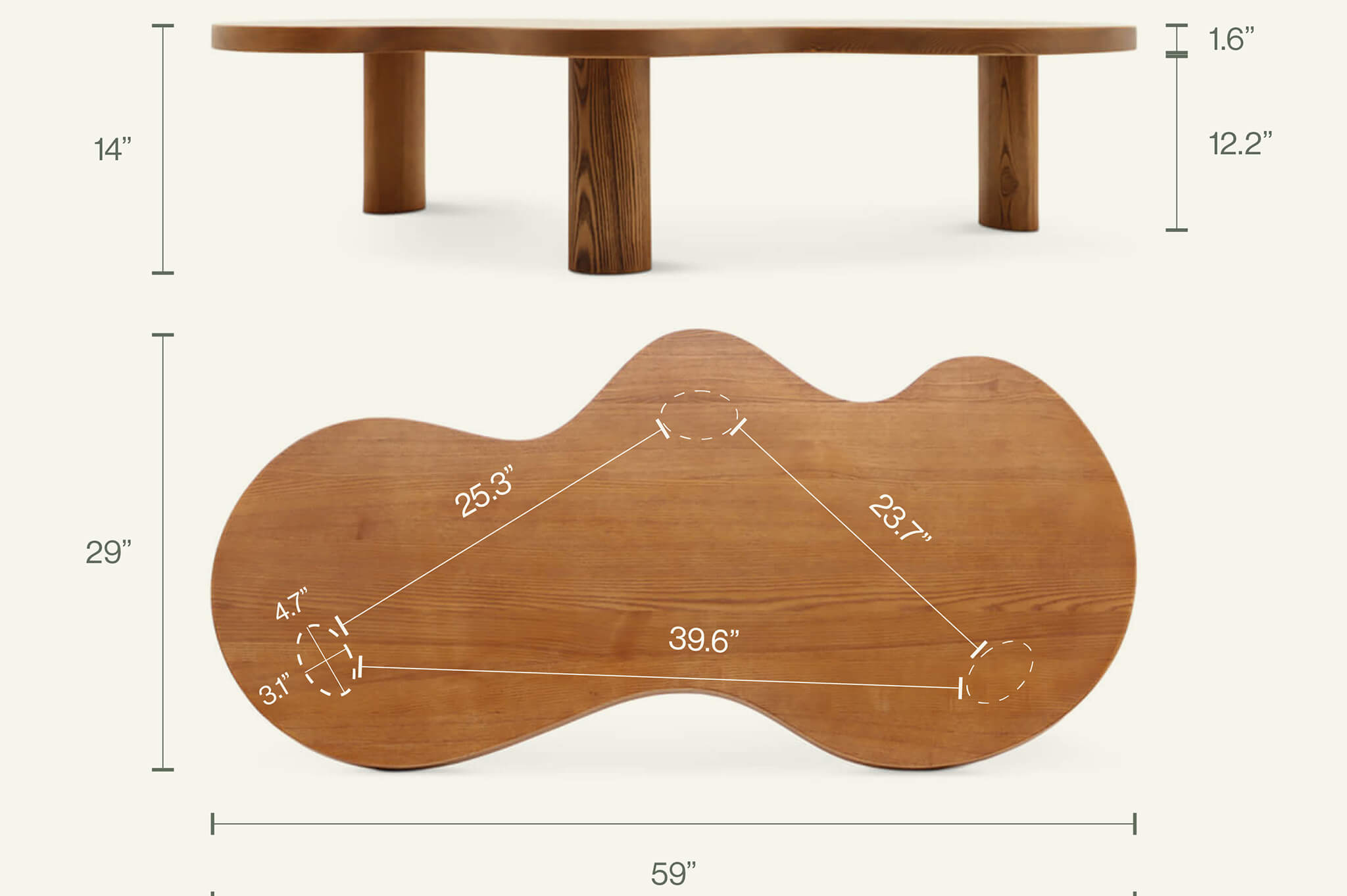 Ines Organic Modern Wood Freeform Cloud Coffee Table