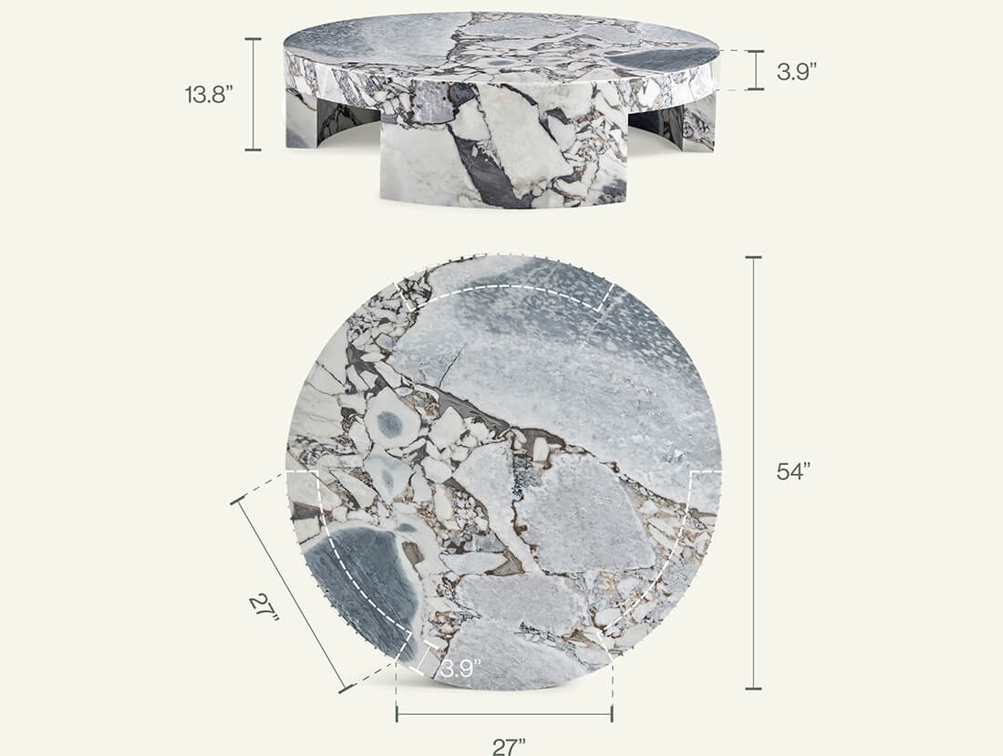 Milan Modern Round Marble Coffee Table with Curved Block Legs