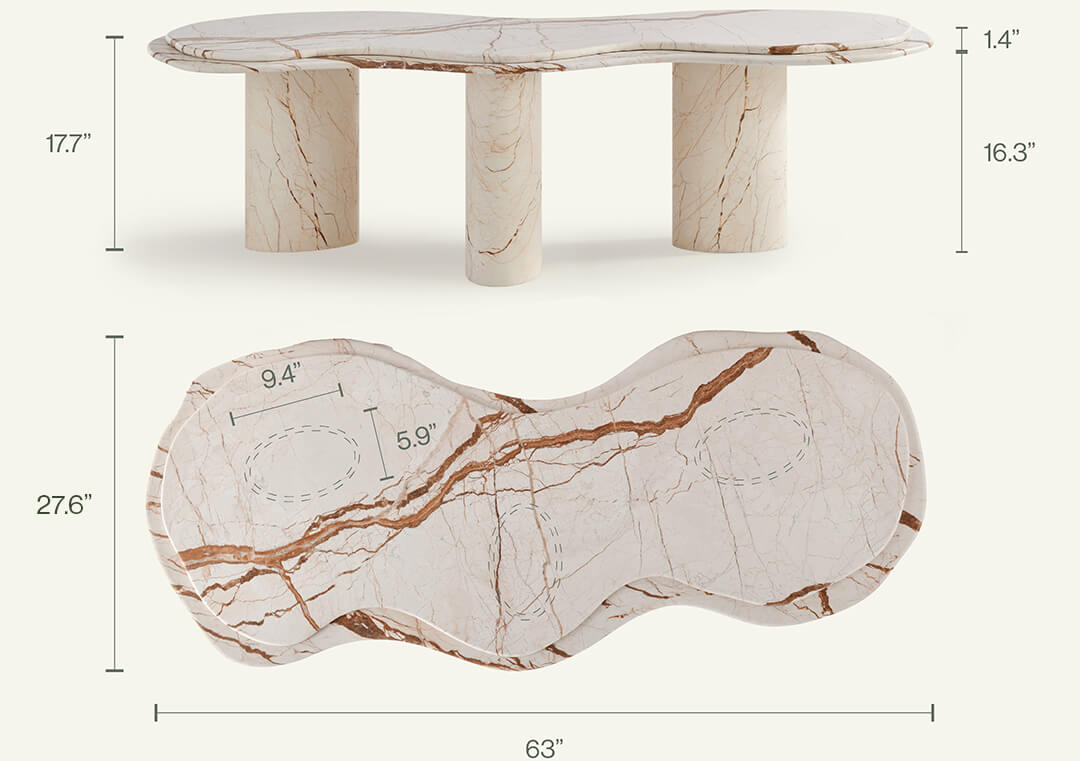 Charli Wavy Freeform Marble Coffee Table with Oval Legs