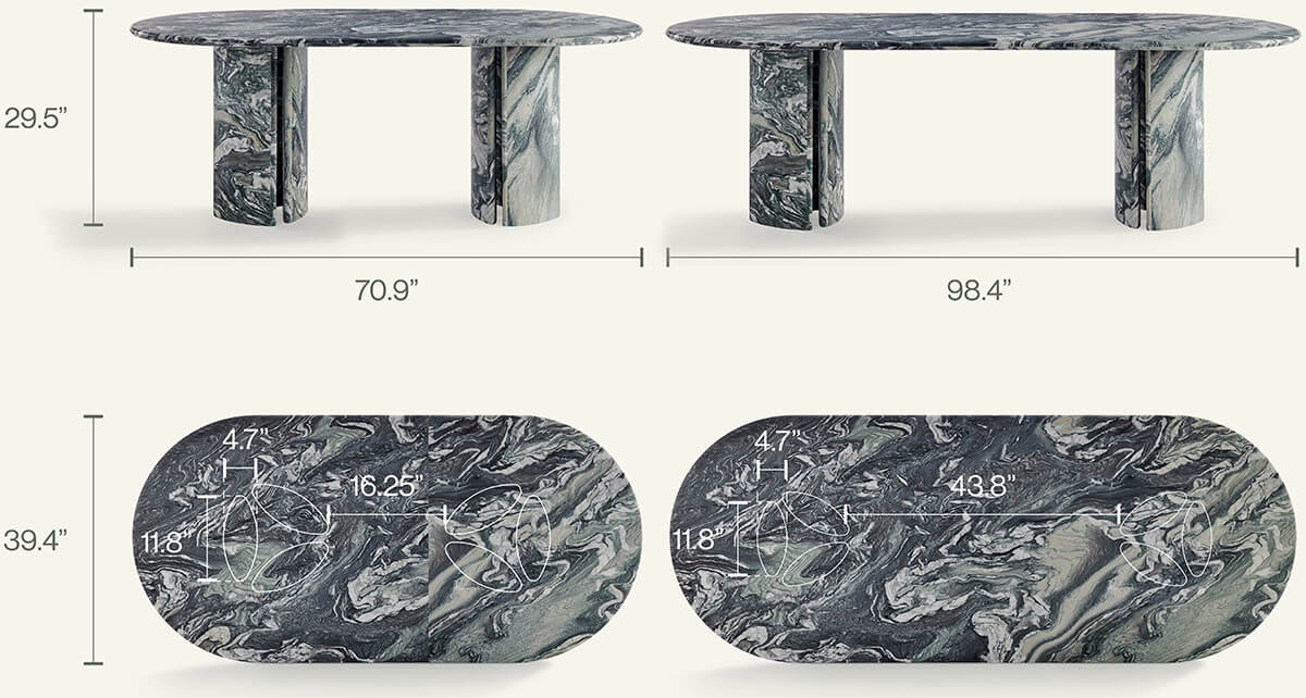 Milan Modern Oval Marble Dining Table with Curved Block Legs