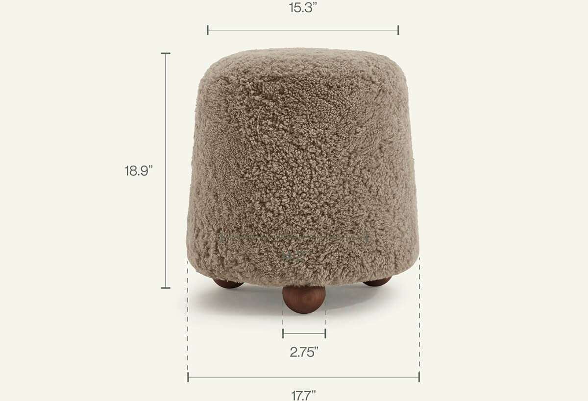 Otto Modern Cylinder Sheepskin Upholstered Stool with Ball Feet