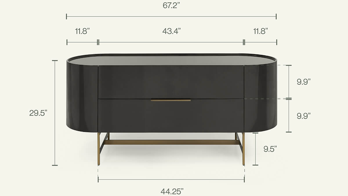Juniper Modern Italian Long Round Edge High Gloss 2-Drawer Sideboard
