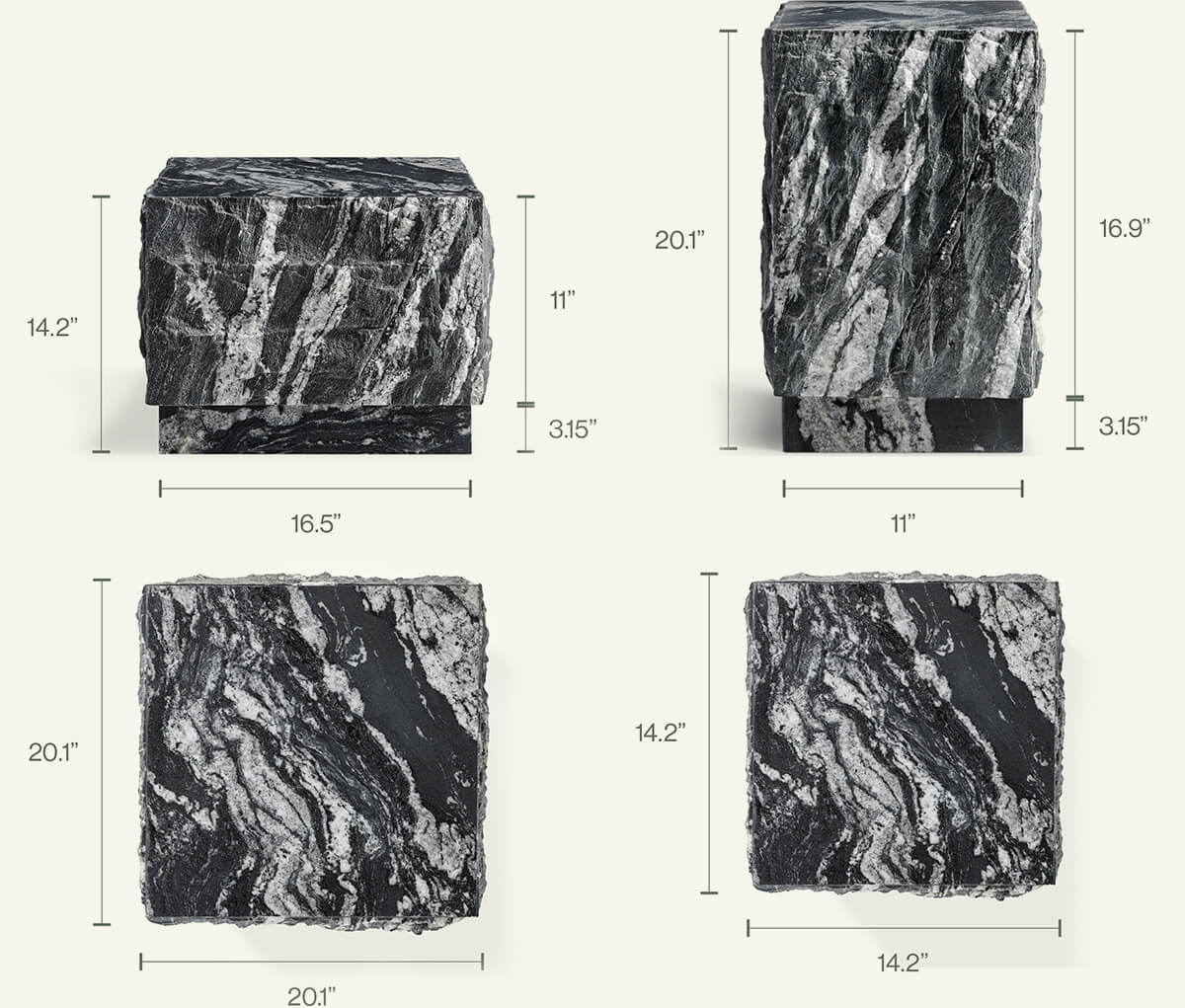 Onda Textured Stone Plinth Cube Side Table & Plinth Block Tall End...